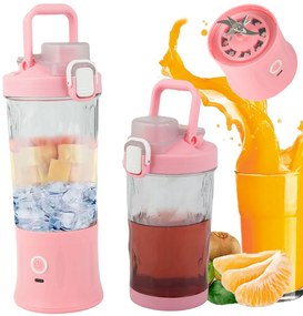 Verk Group Přenosný bezdrátový USB mixér na smoothie, drtič ledu, růžový