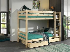 Patrová postel z masivu se dvěma šuplíky borovice přírodní 161cm 90x200cm