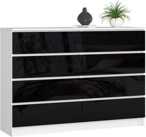 Komoda K140 8SZ bílá/černý lesk