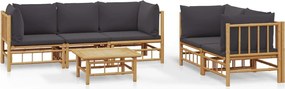 vidaXL 6dílná zahradní sedací souprava krémově bílé podušky bambus [3155218] Barva polštáře: Tmavě šedá