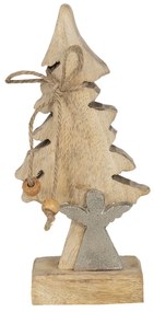 Dřevěná dekorace vánoční strom s andělem - 7*5*17 cm