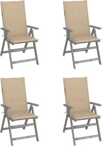 vidaXL Zahradní polohovací židle s poduškami 4 ks masivní akácie [3065377] Barva: Béžová