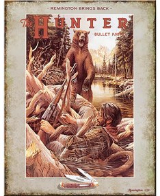 Plechová cedule Remington Hunter knife bear 32 cm x 40 cm