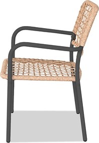 Zahradní set 1+2, stůl, židle umělý ratan barva přírodní, kov antracit (60 x 60) cm
