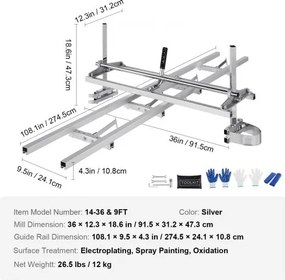 řetězová pila a vodicí systém kolejové frézy, přenosná pila 35,6–91,4 cm