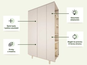 Designová šatní skříň s otevřeným regálem BASIC kašmírová