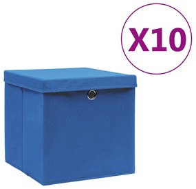 Úložné boxy s víky 10 ks 28 x 28 x 28 cm modré - Default Title