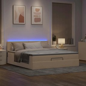 Osmanská postel s matrací &amp; LEDs krémová 180x200cm látka 3312248