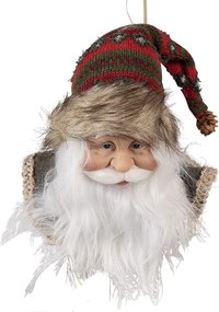 Závěsná dekorace hlava Santa s barevnou čepicí - 10*9*28 cm