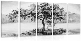 5-dílný obraz orientální třešeň v černobílém provedení Varianta: 100x50