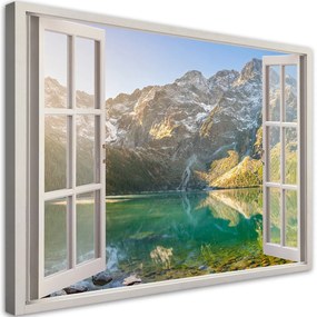 Obraz na plátně, Okno jezera v horách Natura - 90x60 cm