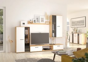Obývací stěna SALZA Barevné provedení dub artisan / bílá, LED osvětlení NE