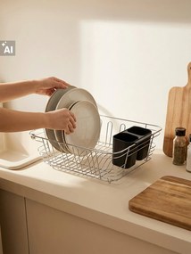 Sinsay - Odkapávač na nádobí s přihrádkou na příbory - sříbrná