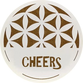 AMADEA Dřevěný podtácek kulatý text "Cheers", průměr 10,5 cm, český výrobek