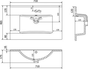 Mexen ATENA UMYVADLO, 70 CM, BÍLÁ, 25017000