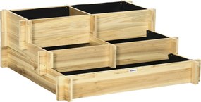 Zvýšený zahradní záhon Outsunny, dřevěný, tři úrovně, skleník s textilním podložením, květinový box na zeleninu 93x93x35 cm pro balkon, zahradu, truh…