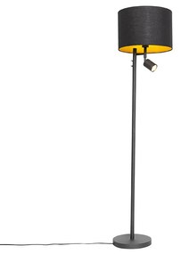 Stojací lampa černá se zlatým interiérem a lampičkou na čtení - Jelena