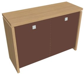Nízká skříň Verno 128 x 46 x 90 cm, skleněné dveře, dub světlý / hnědá