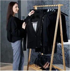 MAWA ALL IN BLACK / Dřevěné ramínko / s kalhotovou tyčí / vroubkování