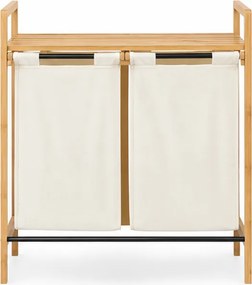 koš na prádlo, 2 vaky, 46 l, bambus/látka, 71x63x33 cm, přírodní/krémová, Dekorino KP20260009