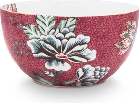 Pip Studio Flower Festival miska o 12cm, tmavě růžová (Menší miska z tenkostěnného porcelánu z kolekce Flower Festival Dark Pink)
