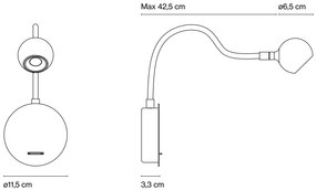Marset A670-001 Nº8, čtecí lampička s vypínačem,LED 1x3,6W, 2700K černá/přírodní dub, délka 49cm