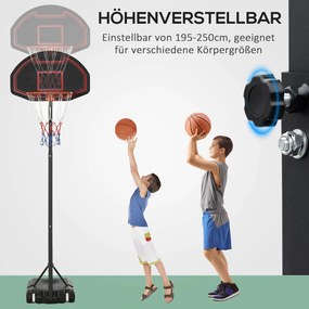 HOMCOM Basketbalový koš se stojanem Venkovní výškově nastavitelný 195-250 cm pro děti 8-14 let s kolečky | Aosom.de