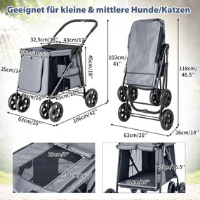 Costway Psí kočárek skládací do 40 kg psí vozík s polštářem, šedá