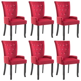 Jídelní židle s područkami 6 ks červené samet,  276922