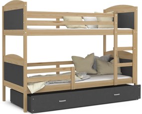 BabyBeds Dětská patrová postel s úložným prostorem MATYÁŠ borovice Velikost postele: 190x80 cm, Barva šuplíku: Růžová