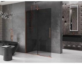 Mexen Velar, sprchová zástěna s posuvnými dveřmi Walk-in 130 x 200 cm, 8mm šedé sklo, růžové zlato, 871-130-000-43-60