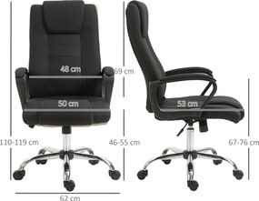 Výškově nastavitelná kancelářská židle Vinsetto, ergonomická kancelářská židle, počítačová židle s houpací funkcí, černá, 62 x 62 x 110-119 cm | Aosom