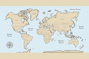 Obraz mapa světa s béžovým okrajem - 120x80 cm