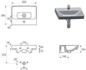 Cersanit Mille Slim, skříňkové umyvadlo 51x38 cm, bílá, K675-004