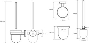 Sapho Sapho, X-ROUND BLACK WC kartáč nástěnný, miska mléčné sklo, černý, XR303B