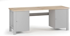 Dílenský pracovní stůl G7, buková spárovka, 2100 x 685 x 840 mm, 2x skříňka, šedá