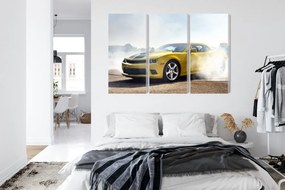 Vícedílný obraz 3D Driftující Žluté Auto Nedostatek Nedostatek Přírodní plátno 150x100