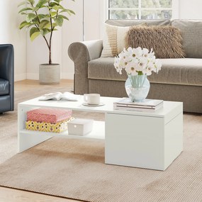 HOMCOM konferenční stolek ze dřeva s vysouvací deskou a otevřeným i skrytým úložným prostorem, 110x52x36 cm, bílá