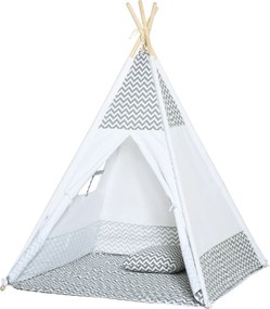 HOMCOM Dětský teepee stan Indický - dim. 1,2L x 1,2W x 1,55H m - Uzavíratelná dveřní okna, podložka, polštář a taška na nošení součástí balení - Inte…