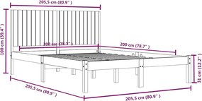 Rám postele černý masivní borovice 200 x 200 cm 3104437