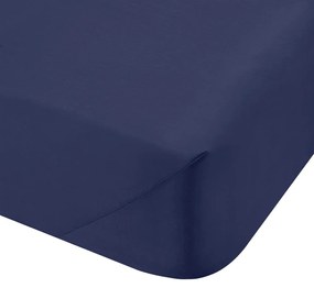 Tmavě modré napínací prostěradlo z bavlněného perkálu 90x190 cm Cotton Percale – Bianca