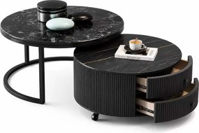 LuxuryForm DESIGN Konferenční stolek ROYAL 80 / 60 cm – mramorový dekor tmavý (set 2 ks)