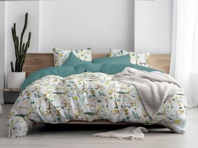 Ervi Bavlněné povlečení oboustranné - tyrkysová letní louka/akvamarín