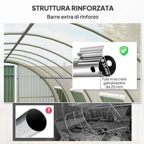 Outsunny Tunelový Skleník 6x3m s 2 Dveřmi a 8 Okny, Zahradní Skleník z PE, Polyesteru a Pozinkované Oceli, Bílý a Zelený