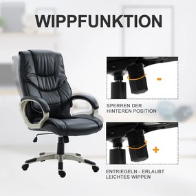 Kancelářská židle HOMCOM výškově nastavitelná 114-124H cm, s funkcí houpání, ergonomická kancelářská židle