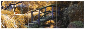 Gario Obraz s hodinami Zlatá Japonská zahrada - 3 dílný Rozměry: 90 x 30 cm