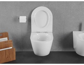 Mexen Lena, závěsná WC mísa 490x360x340 mm, Rimless Tornádo + toaletní WC sedátko z duroplastu, bílá lesklá, 30220500T
