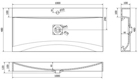Mexen Poli, umyvadlo na desku z konglomerátu 100 x 48 cm, bílá, 23021001