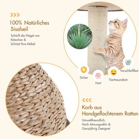 Costway Small Cat Tree s jeskyní a přírodním sisalem a ručně vyrobeným košíkem φ