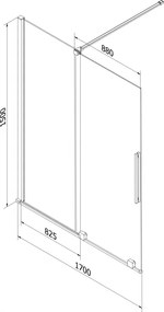 Mexen Velar, 2-křídlová posuvná vanová zástěna 170 x 150 cm, 8mm šedé sklo, zlatá lesklá, 896-170-000-41-50
